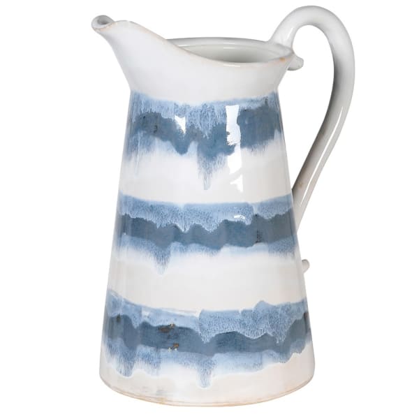 Hand-Painted Blue and White Ceramic Jug – Decorative Coastal-Style Pit ...
